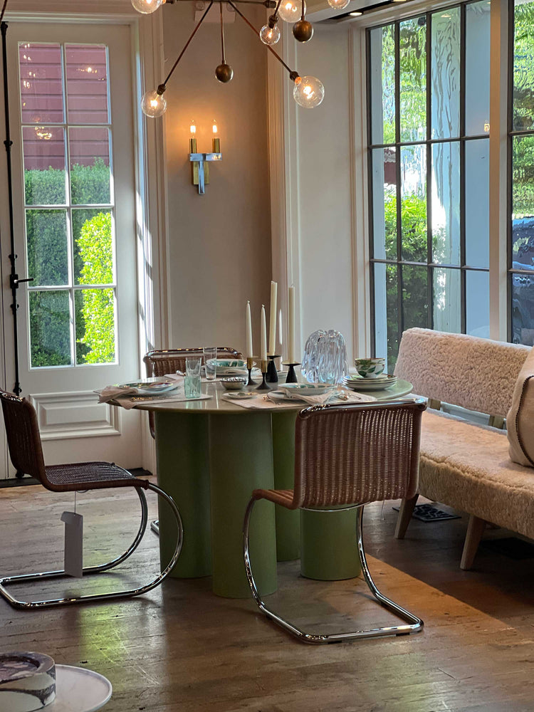Round Column Dining Table in Raw Green by VAVA Objects