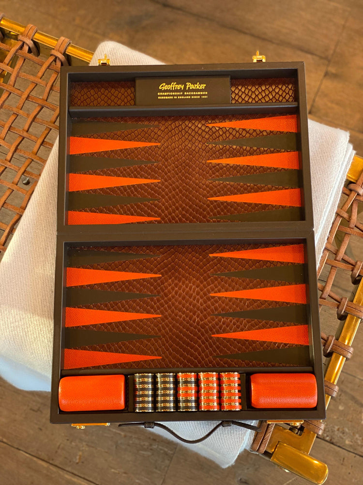 Brown and Red Leather Travel Backgammon