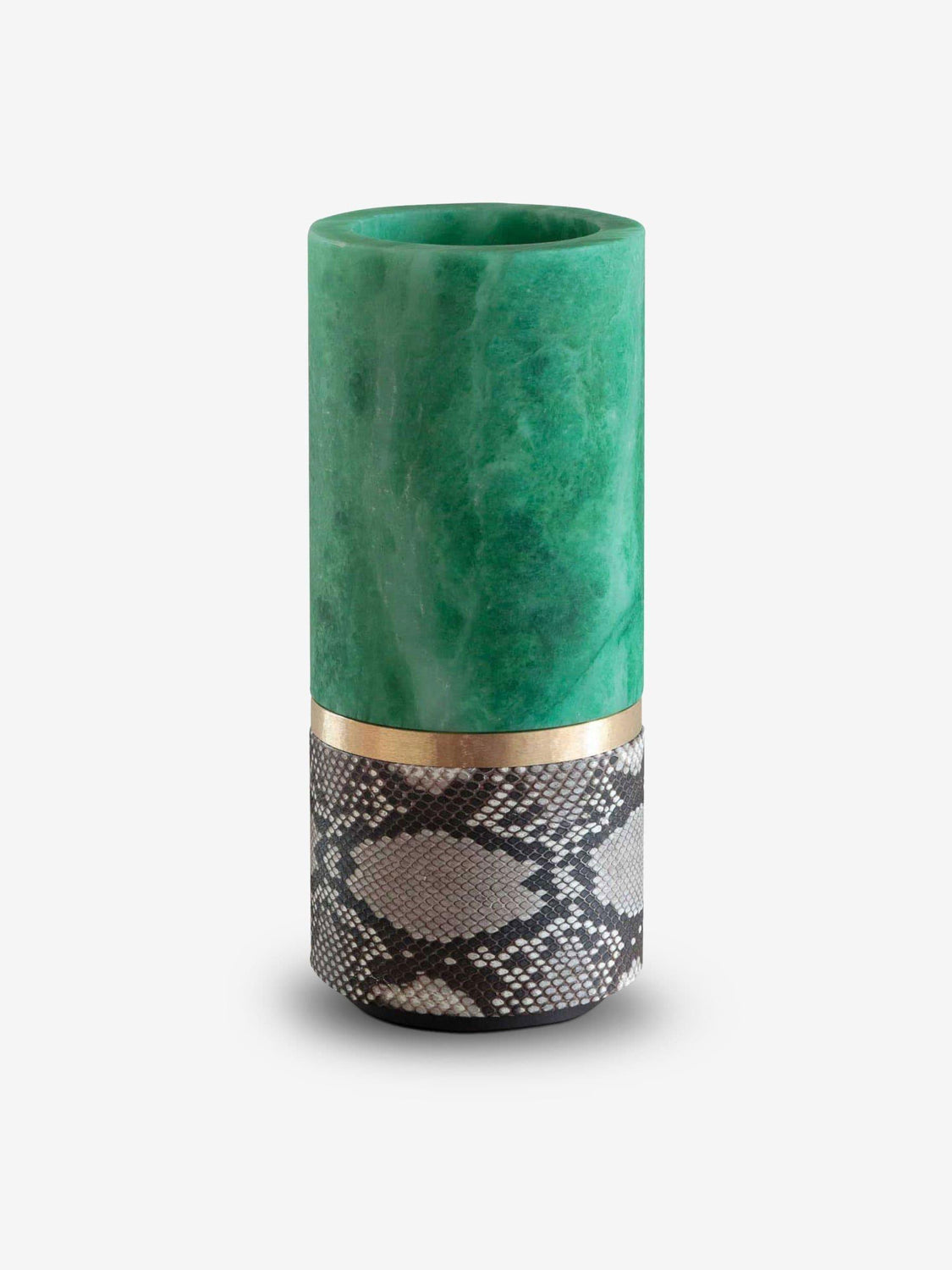 Designer Alabaster Vase with Taupe Python and Bronze